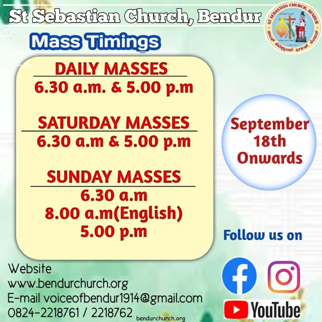 Updated – Liturgical Mass Timings 18th Sept onwards – St. Sebastian ...